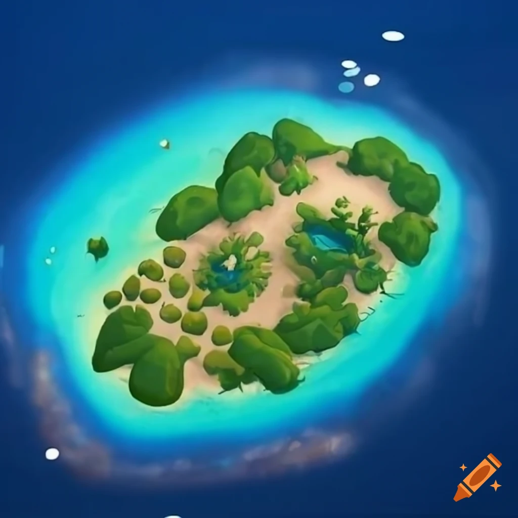 Cartoon island in bird's eye view on Craiyon