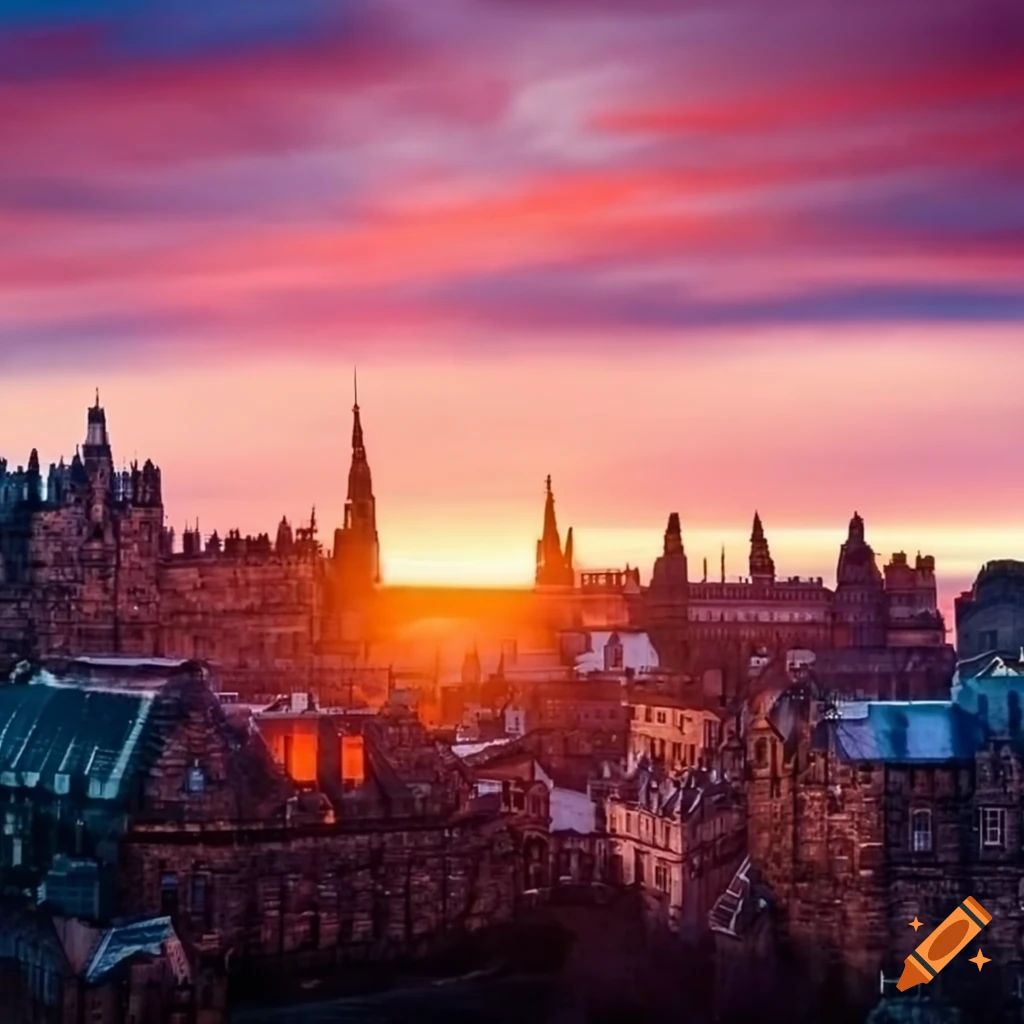 Edinburgh skyline breathtaking sunset