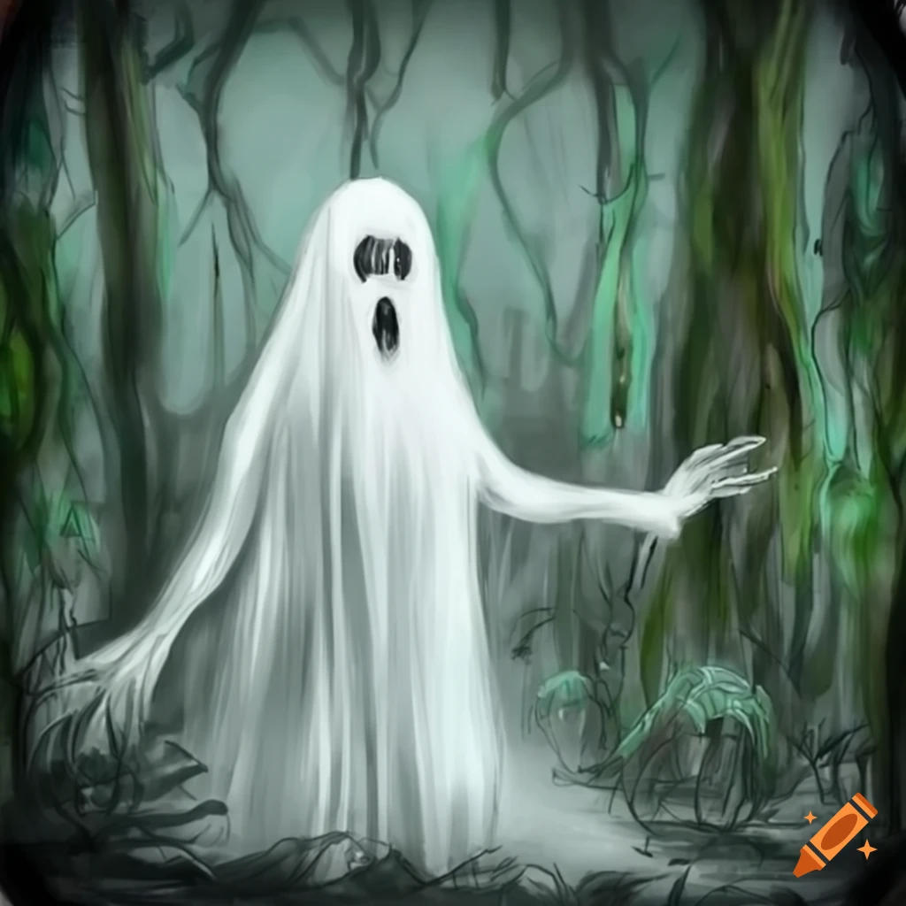 A white ghost inside a swamp on Craiyon