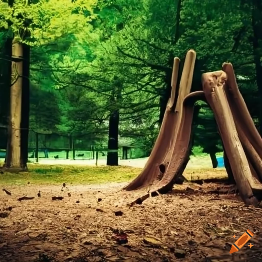 Messy outdoor playground with trees on Craiyon