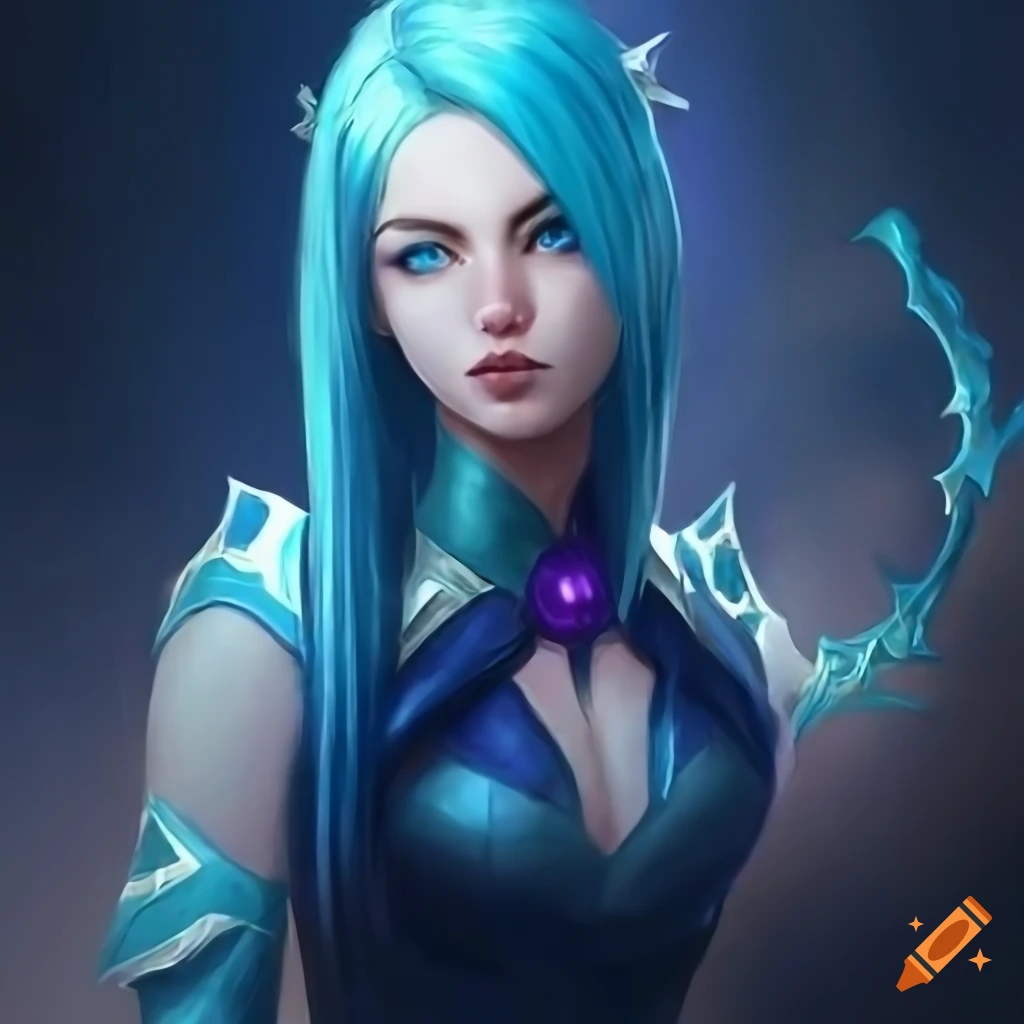 Portrait, vexana, mobile legends, oil painting, light blue hair, long ...