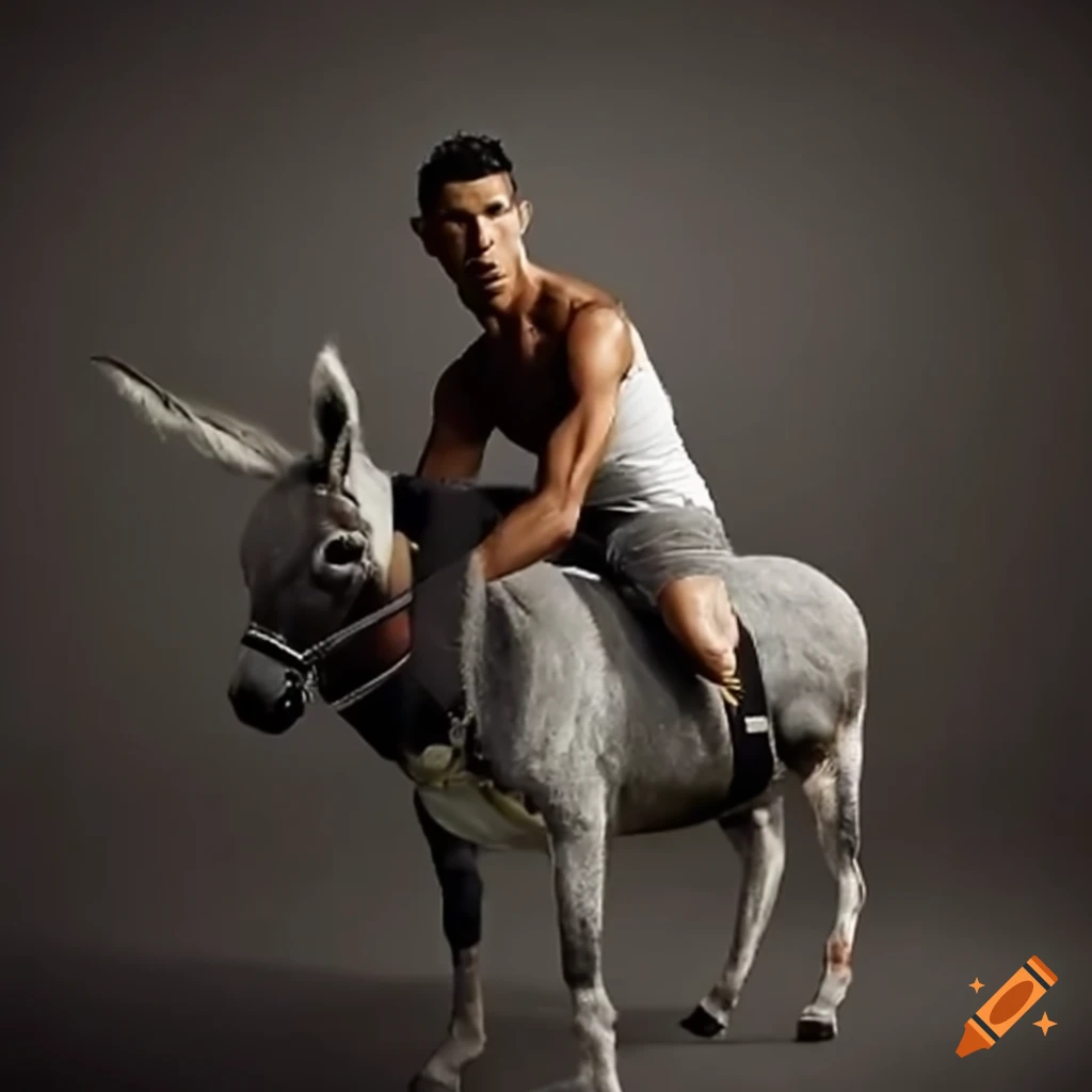 Cristiano ronaldo riding a donkey on Craiyon