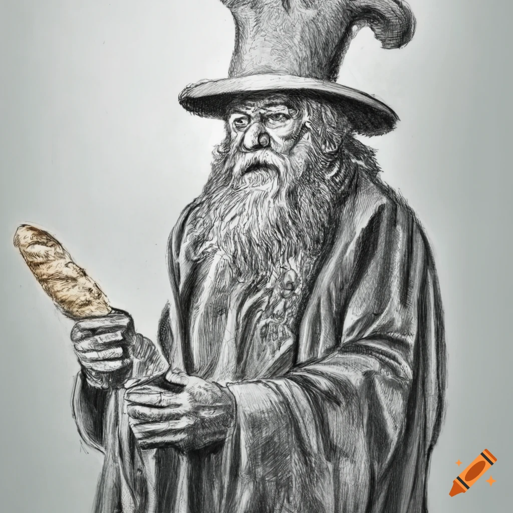 Portrait of a baker wizard wearing a chef wizard hat, middle aged man ...