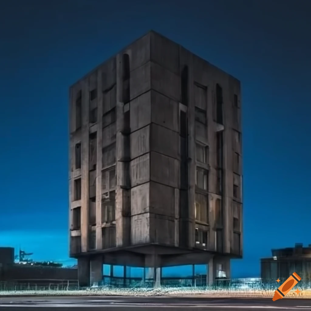 Impressive brutalist-style building photographed at night hd