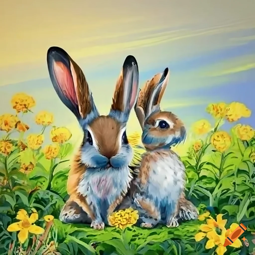 Monet's depiction of a family of peter rabbits in nature on Craiyon