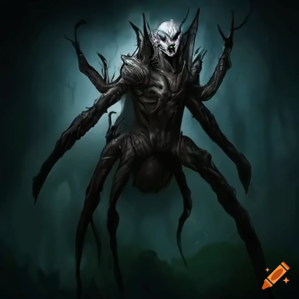 Dark elf man fights a giant spider