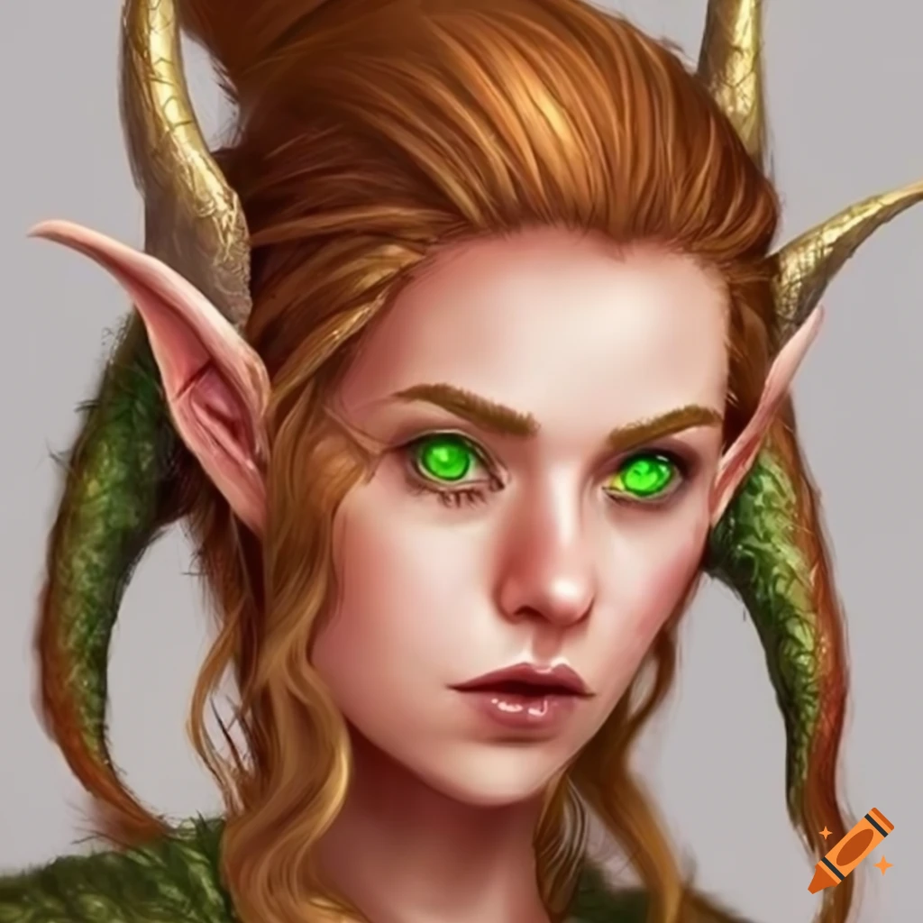 Elf women copper brown hair copper skin green dragon eyes small dragon ...