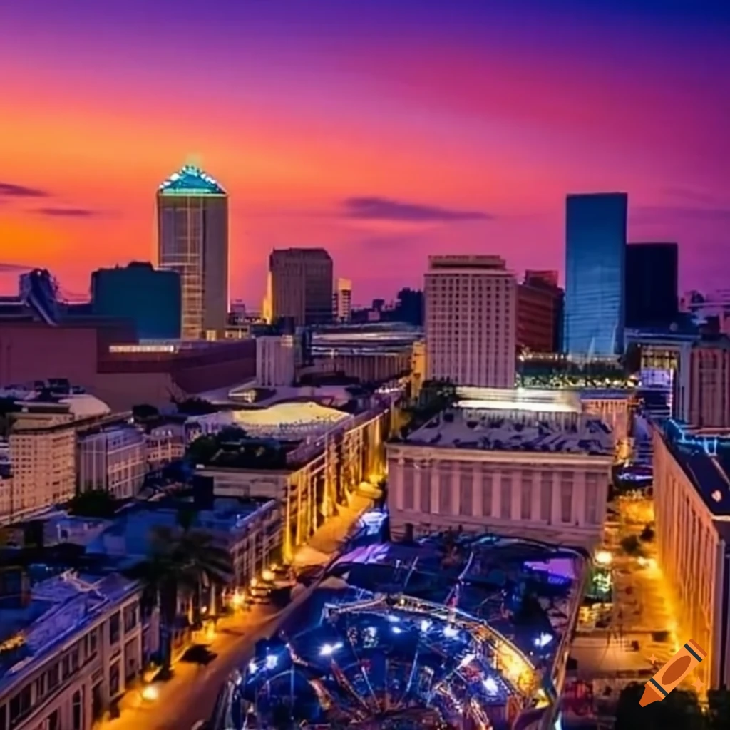 New orleans skyline fair spectacular glowing sunset sky
