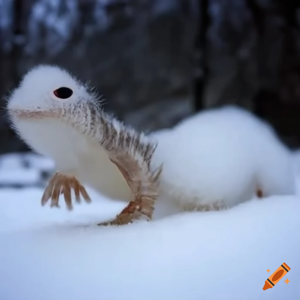 An alien creature that lives in the snow. It has 4 short legs with 2 ...