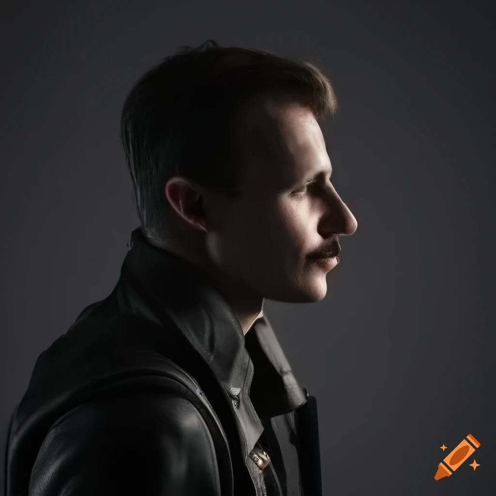 High quality profile photo of a guy with moustache in leathers looking ...