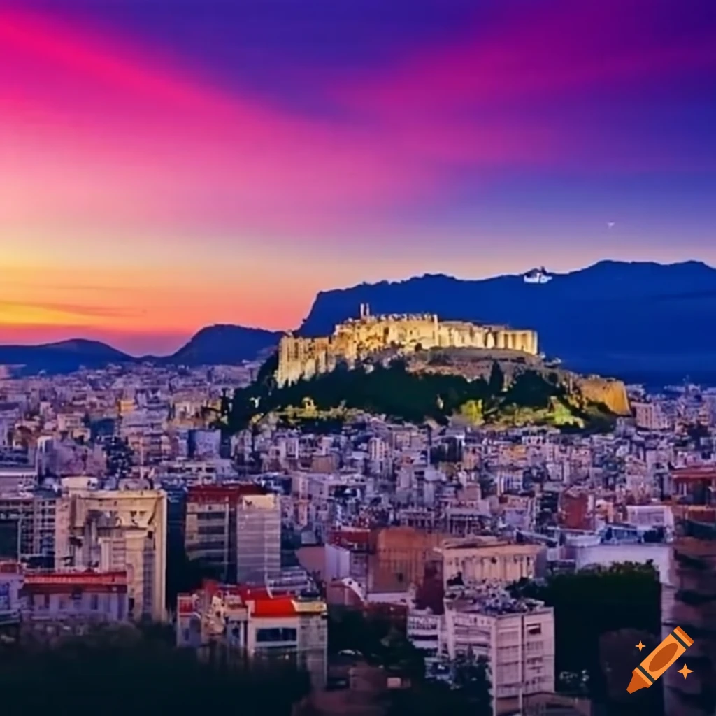 Athens skyline spectacular sky on Craiyon