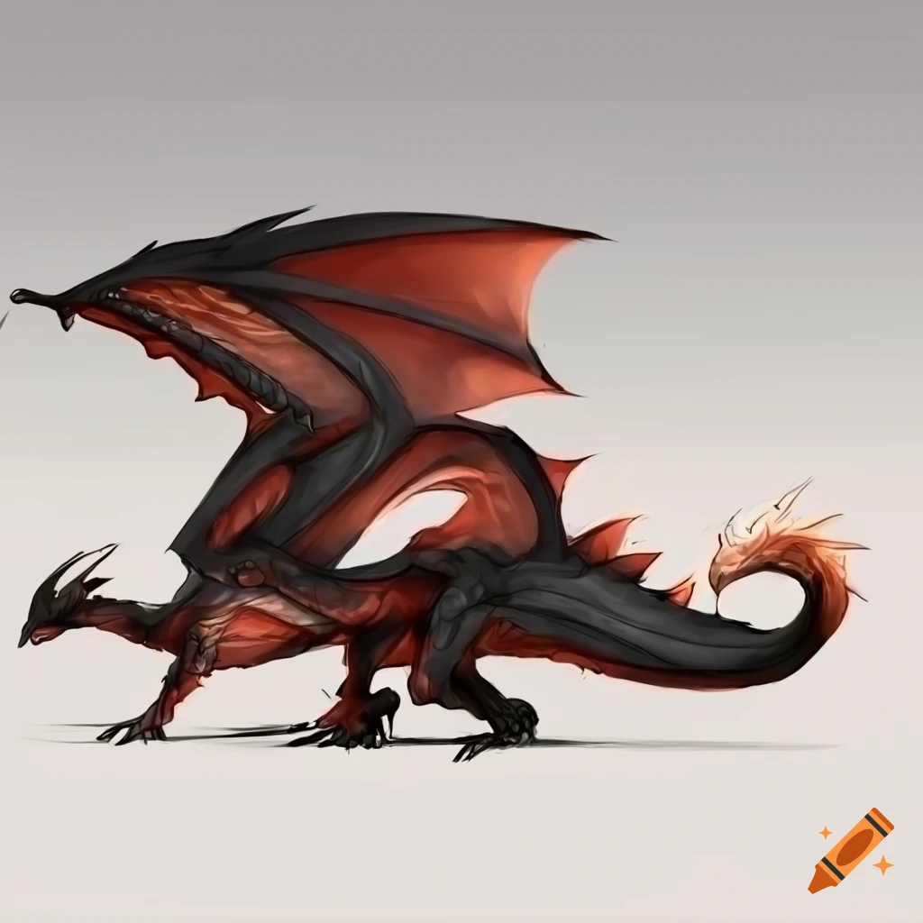 Full body dragon concept design, side view on Craiyon