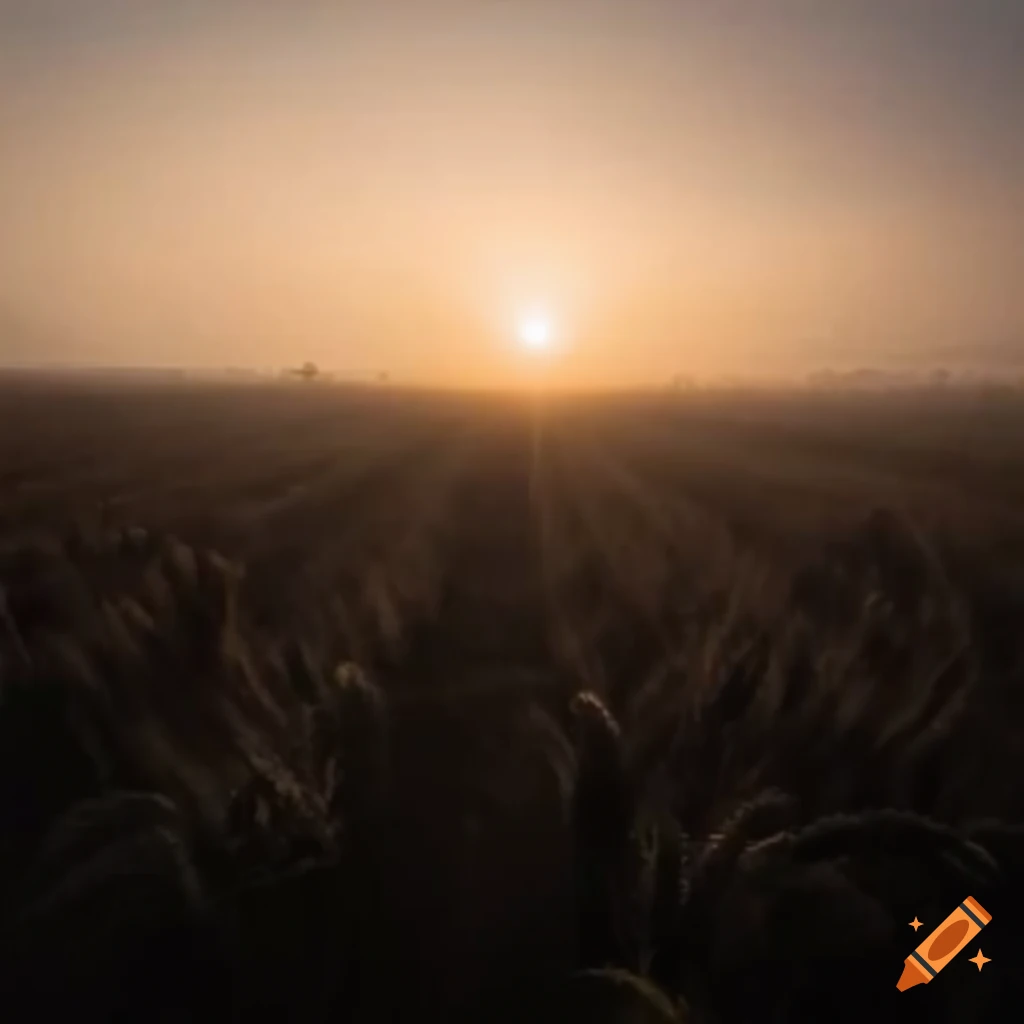 Real life, liminal space, foggy cloudy wheat field space, dim lighting ...