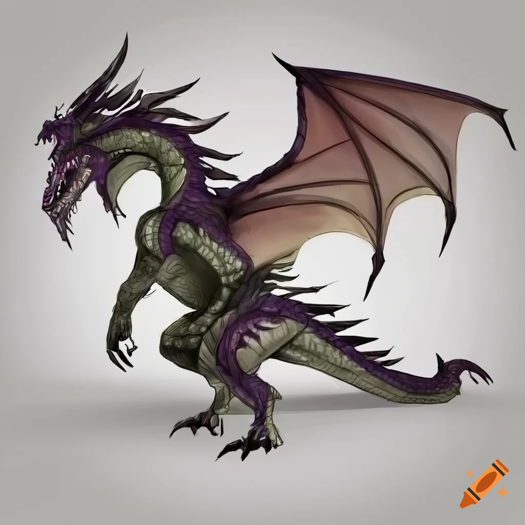Full body dragon concept design, side view