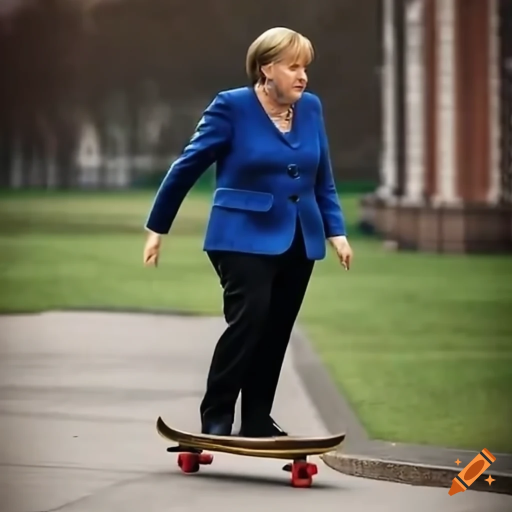Angela merkel on a skateboard