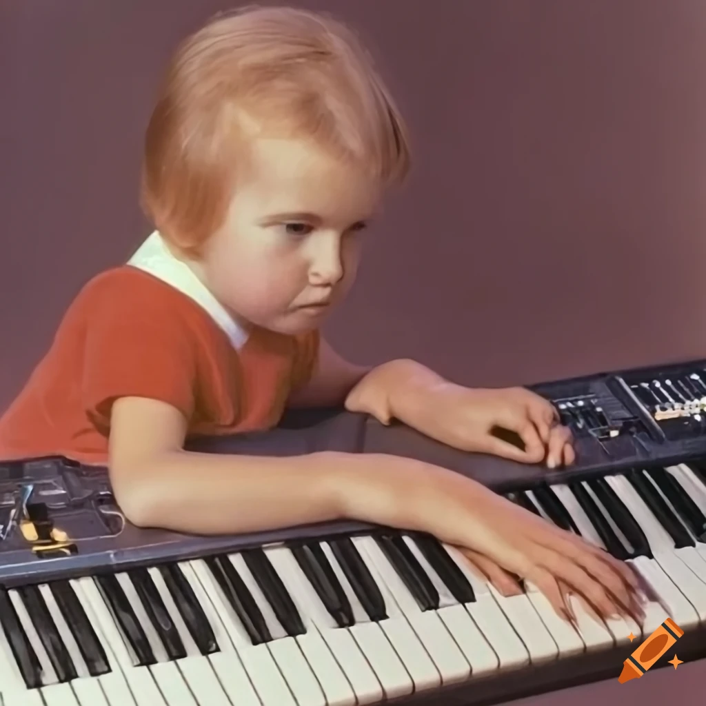 1970's colored photo of a child with a synthesizer on Craiyon