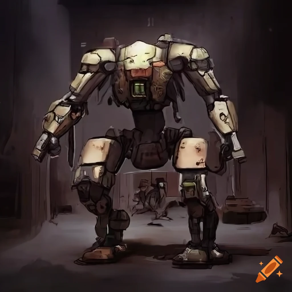 Human fusioned with abandoned biped mech military cyberpunk anime on ...