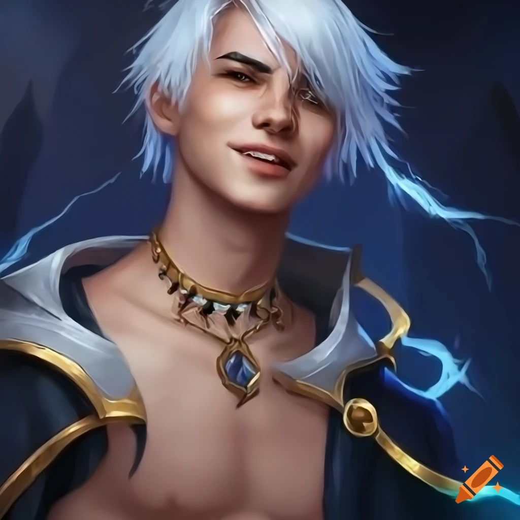 Portrait, vale, mobile legends, oil painting, white hair, mid long hair ...