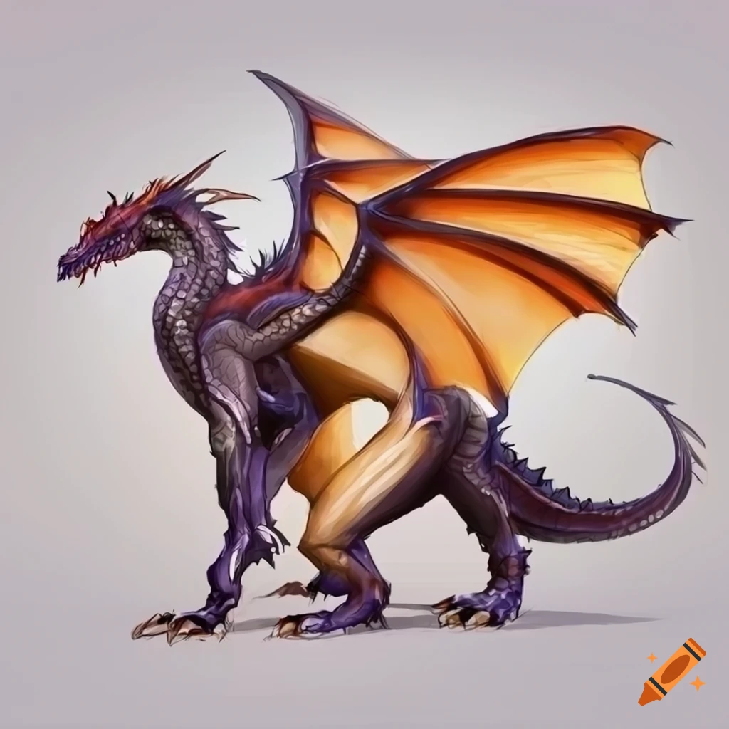 Full body dragon concept design, side view