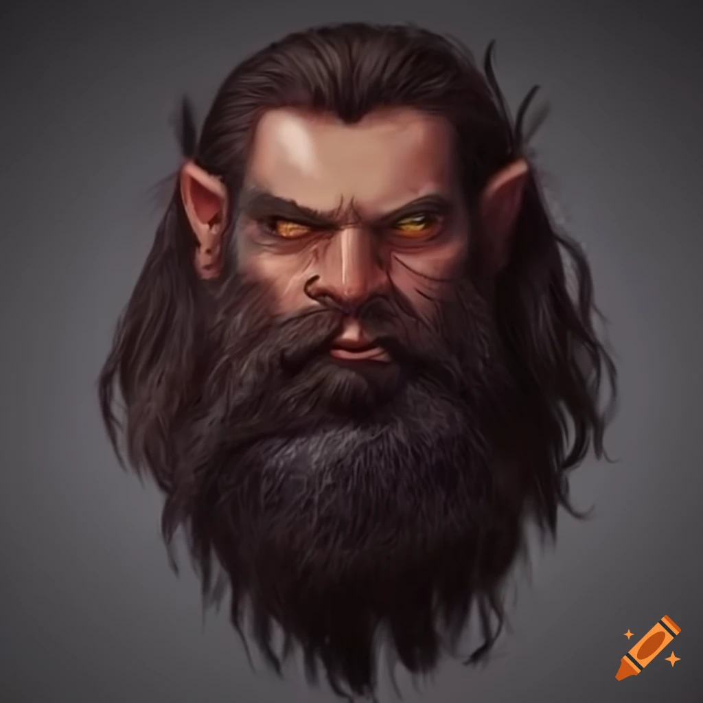 Young dwarf, black untamed beard, quaterstaff in hand on Craiyon