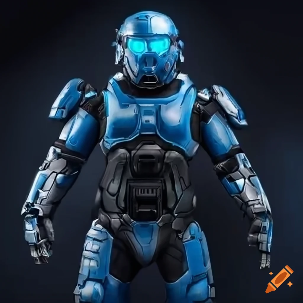 Advanced futuristic soldier in slim blue power armor on Craiyon