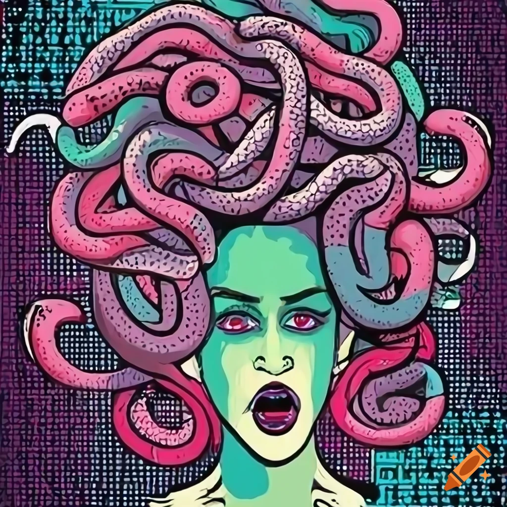 Vector images vibrant colors medusa portrait picasso pop art on Craiyon