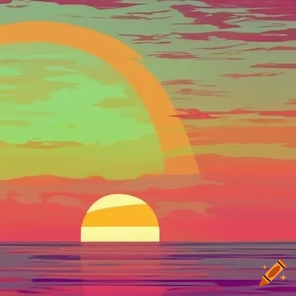 Sunset silhouette design with vibrant retro summer vibes