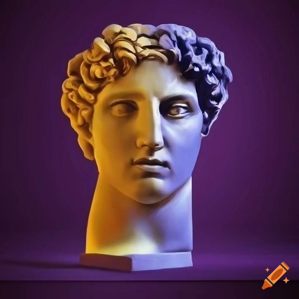 Greek statue, color block, painting, pop art style, dark, realistic on ...