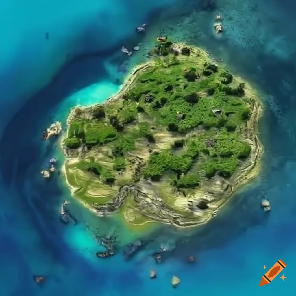 New aerial view island map in war zone 2