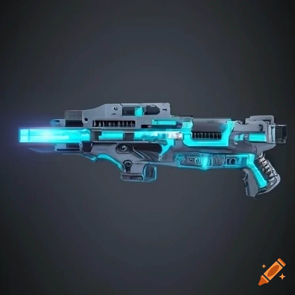 High detailed, 3d schematic view of a futuristic plasma rifle on black ...