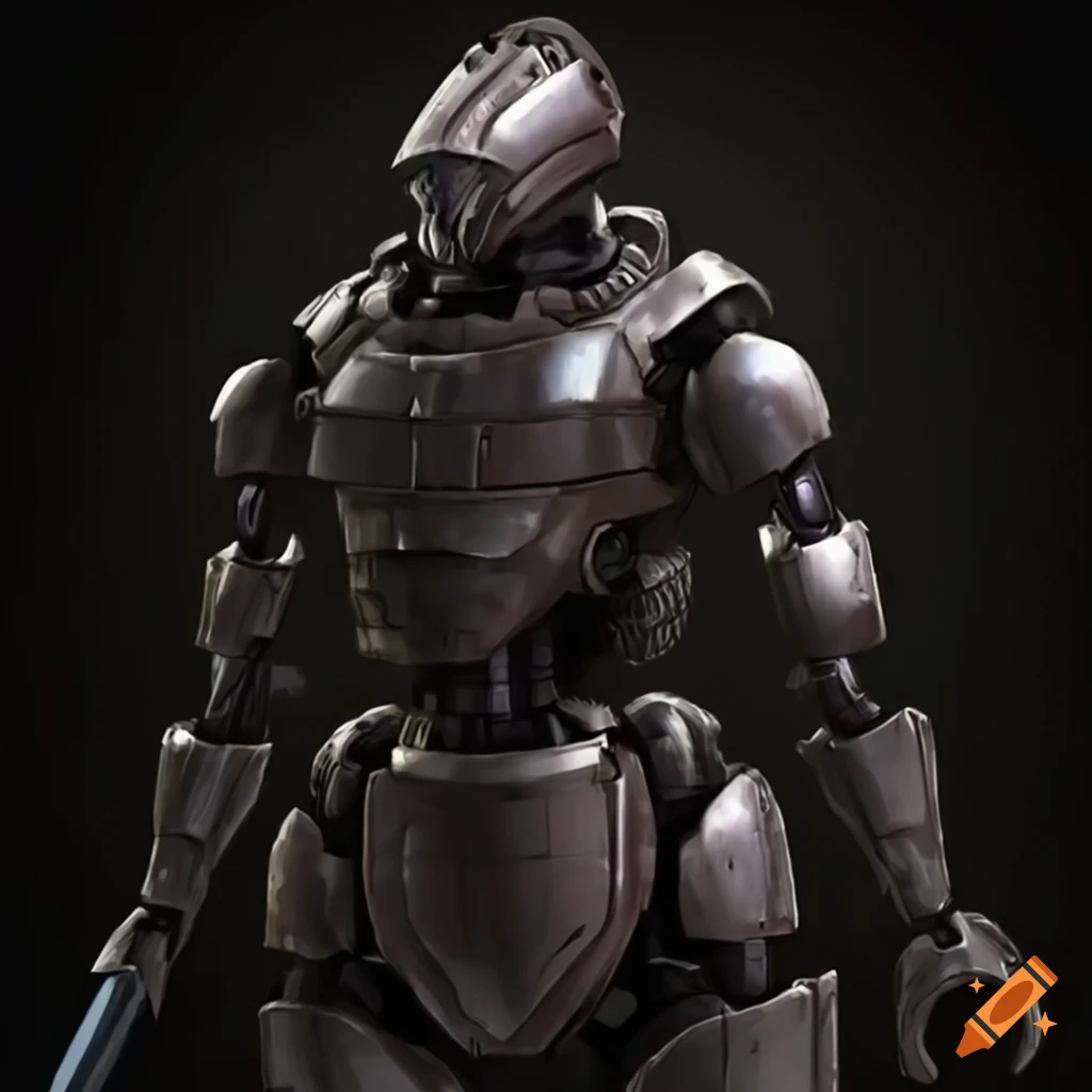 Bulky robot with armor and a sword on Craiyon