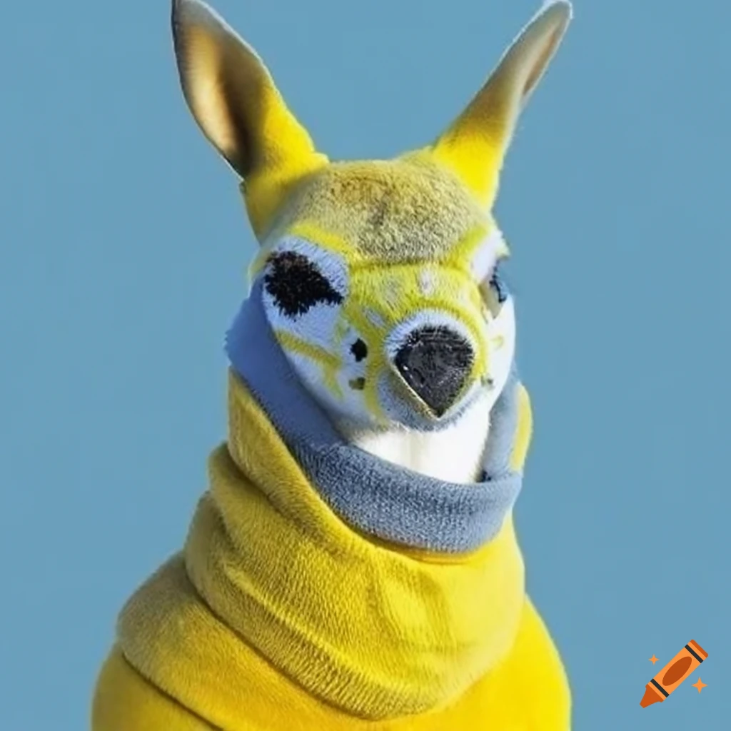 Kangaroo yellow and grey winter sock muzzle on Craiyon
