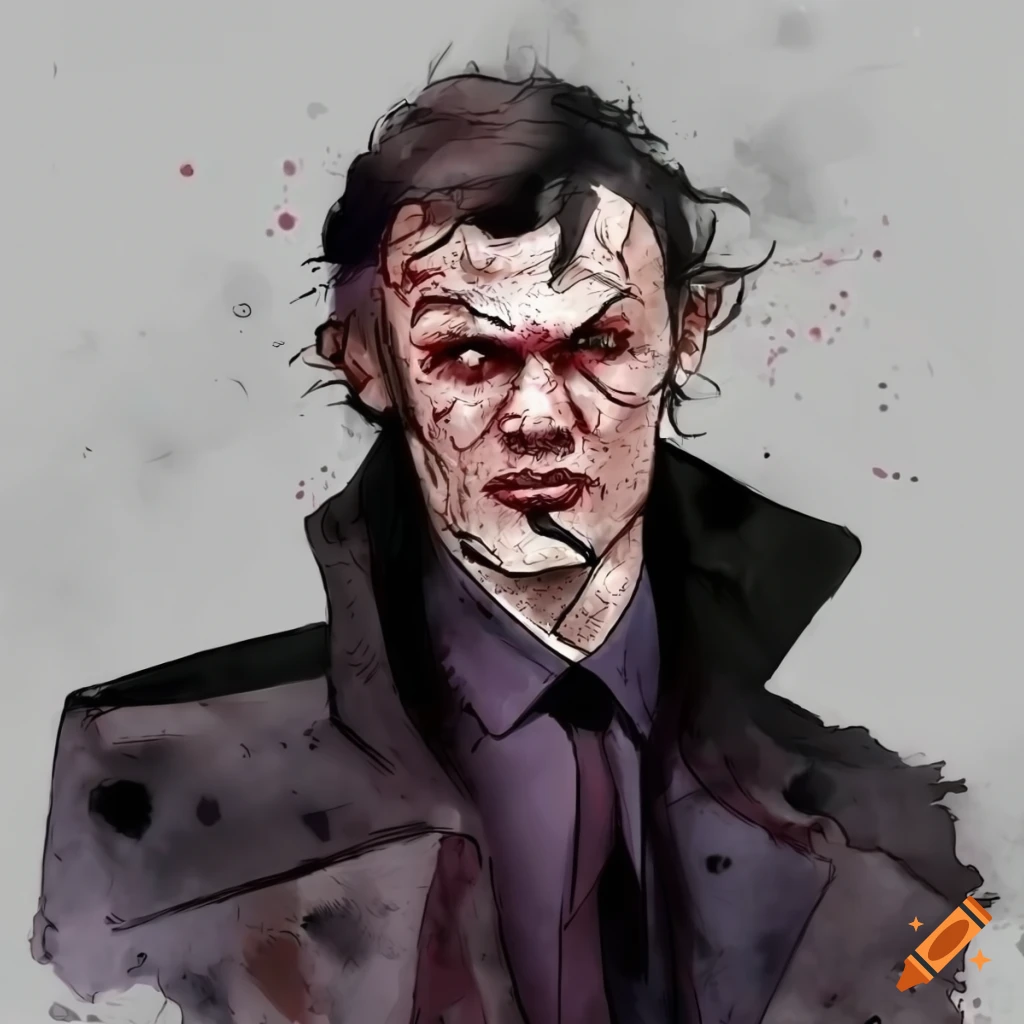 Maldini as a villain, black coat, goth. devilish smile, blood running ...