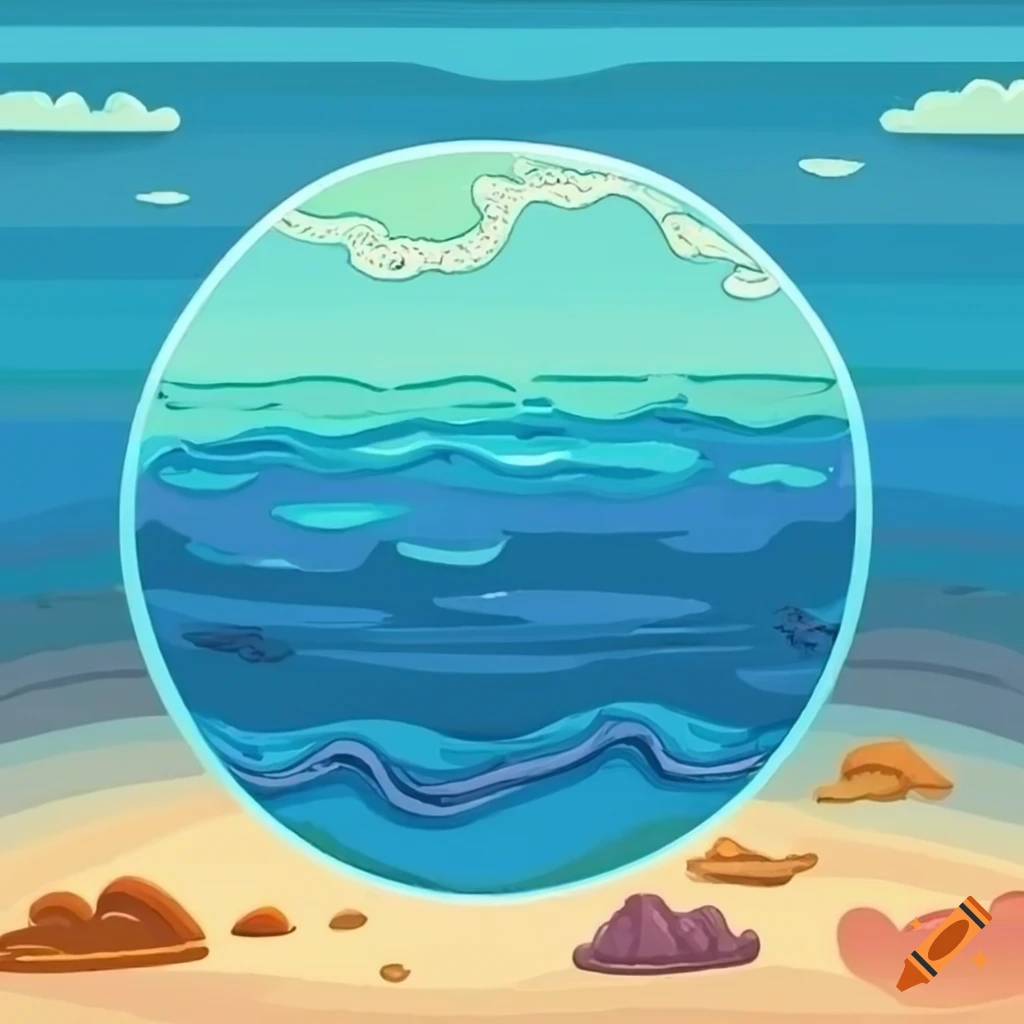 Ocean seen from above in cartoonish style