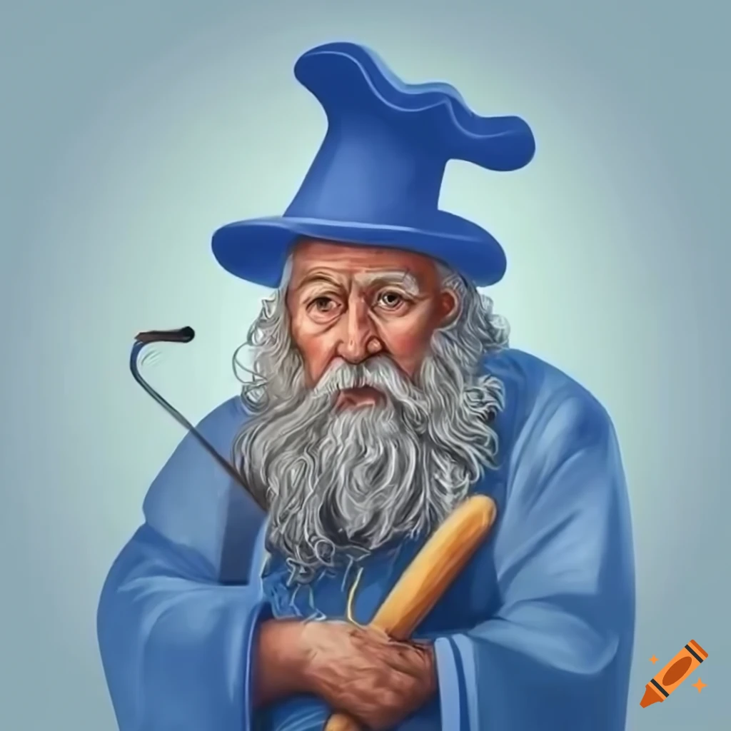 Portrait of a baker wizard wearing a chef wizard hat, middle aged man ...