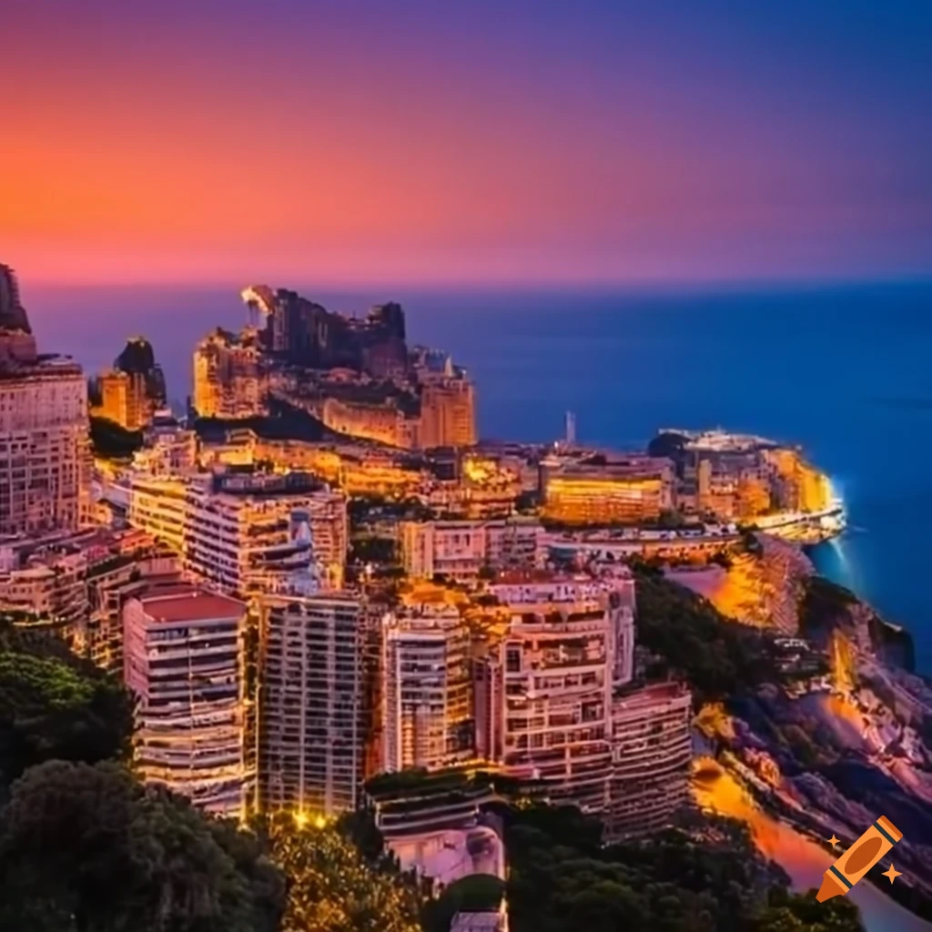 Monaco skyline spectacular sunset sky on Craiyon