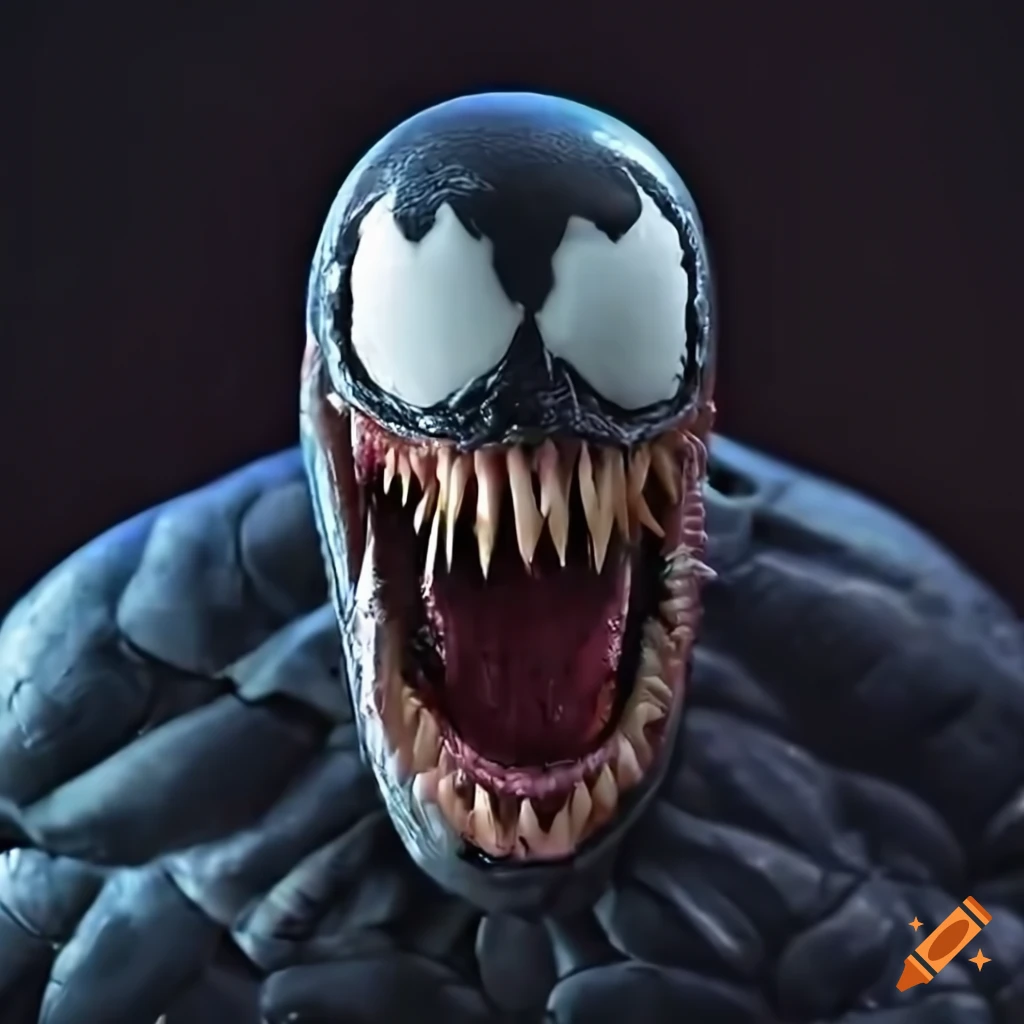 Close-up portrait of venom from the mcu, shot in the style of a fnaf ...