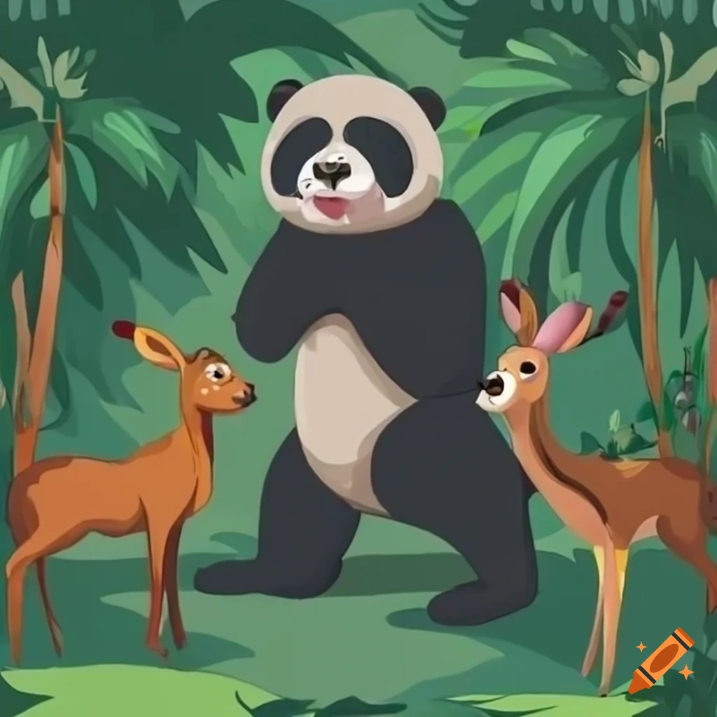 Jungle with rabbit deer kangaroo monkey panda on Craiyon