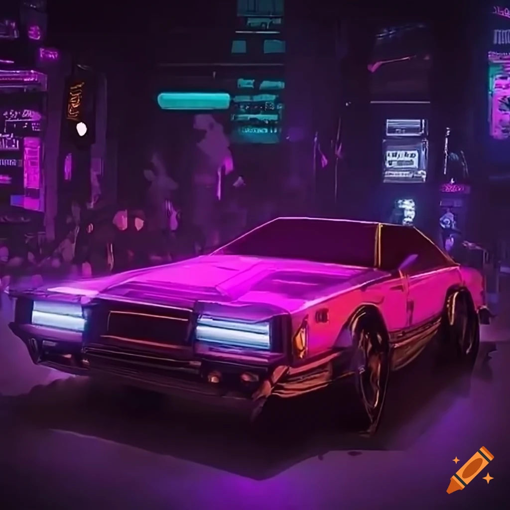 Cyberpunk retrowave car