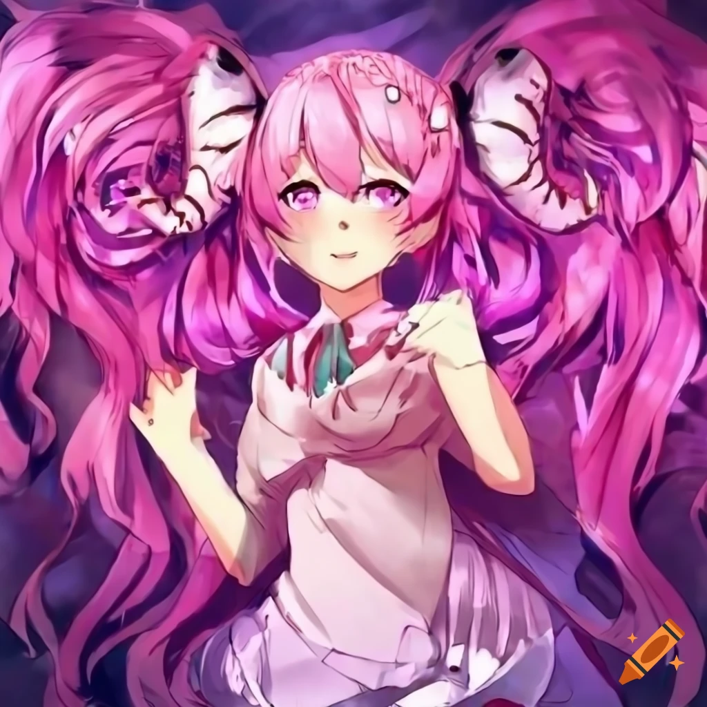 Anime Pink eyed Tiger prawn yokai DDLC Natsuki hybrid zerg exoskeleton ...