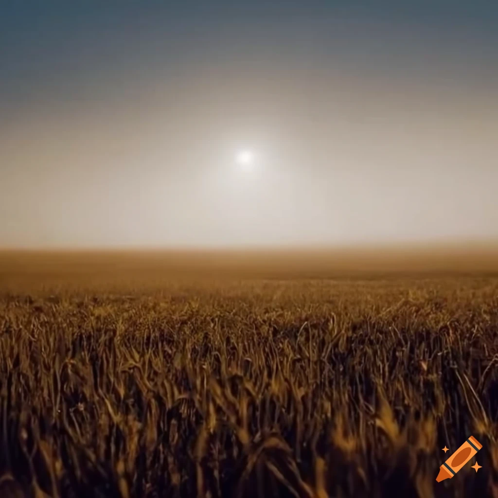 Real life, liminal space, foggy cloudy wheat field space, dim lighting ...