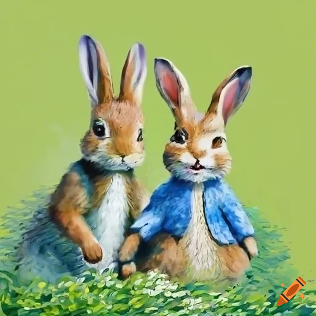 Peter rabbit family with mom and children,monet on Craiyon