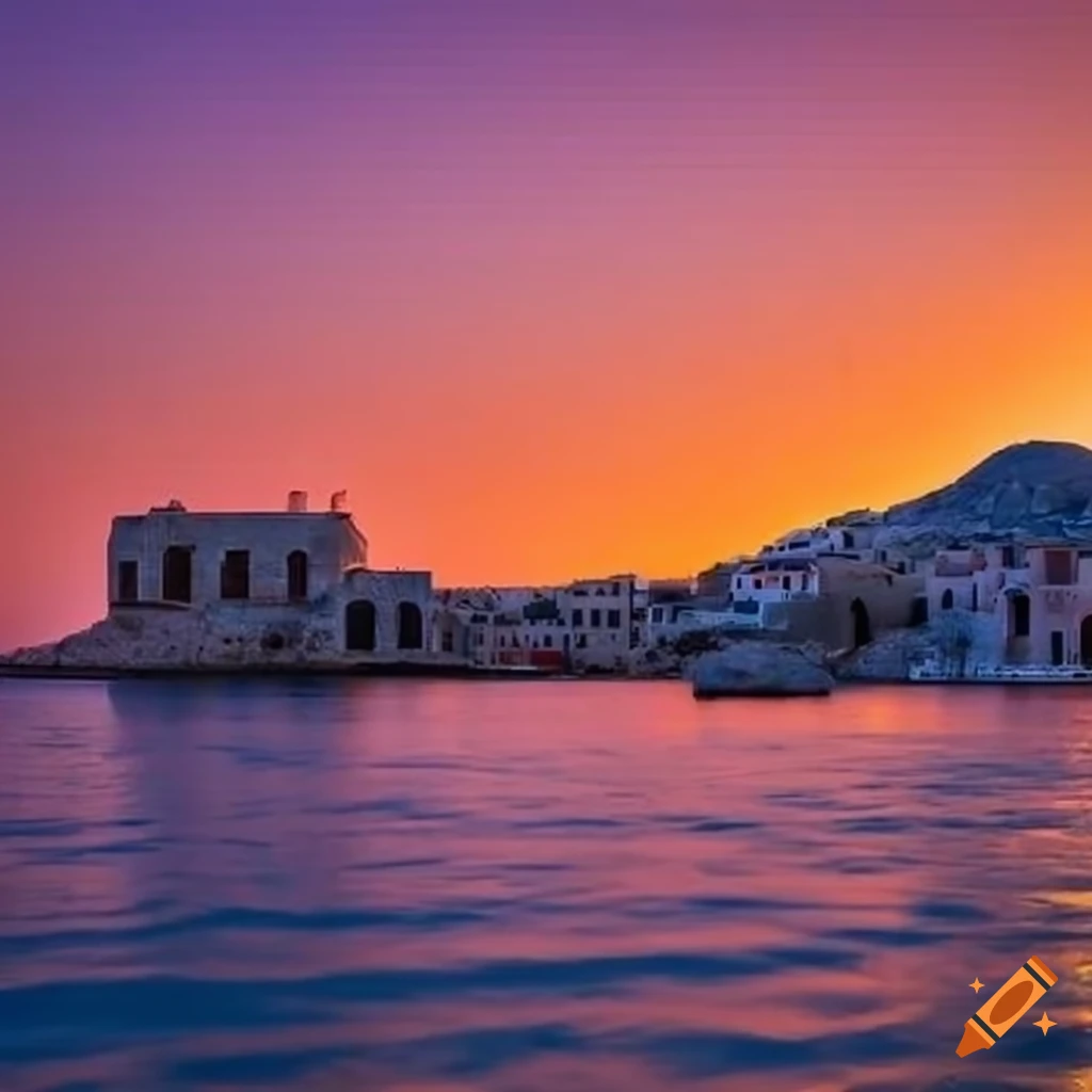 Kreta houses spectacular sunset sky