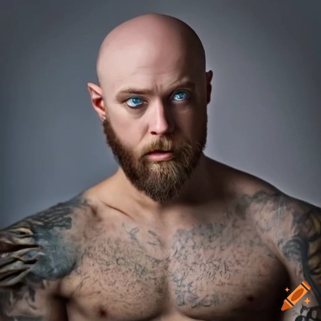 Bald bearded green eyes barbarian