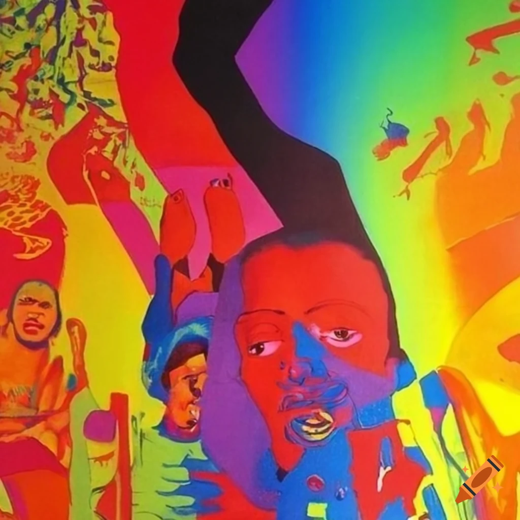 1980s funk bright colors album art