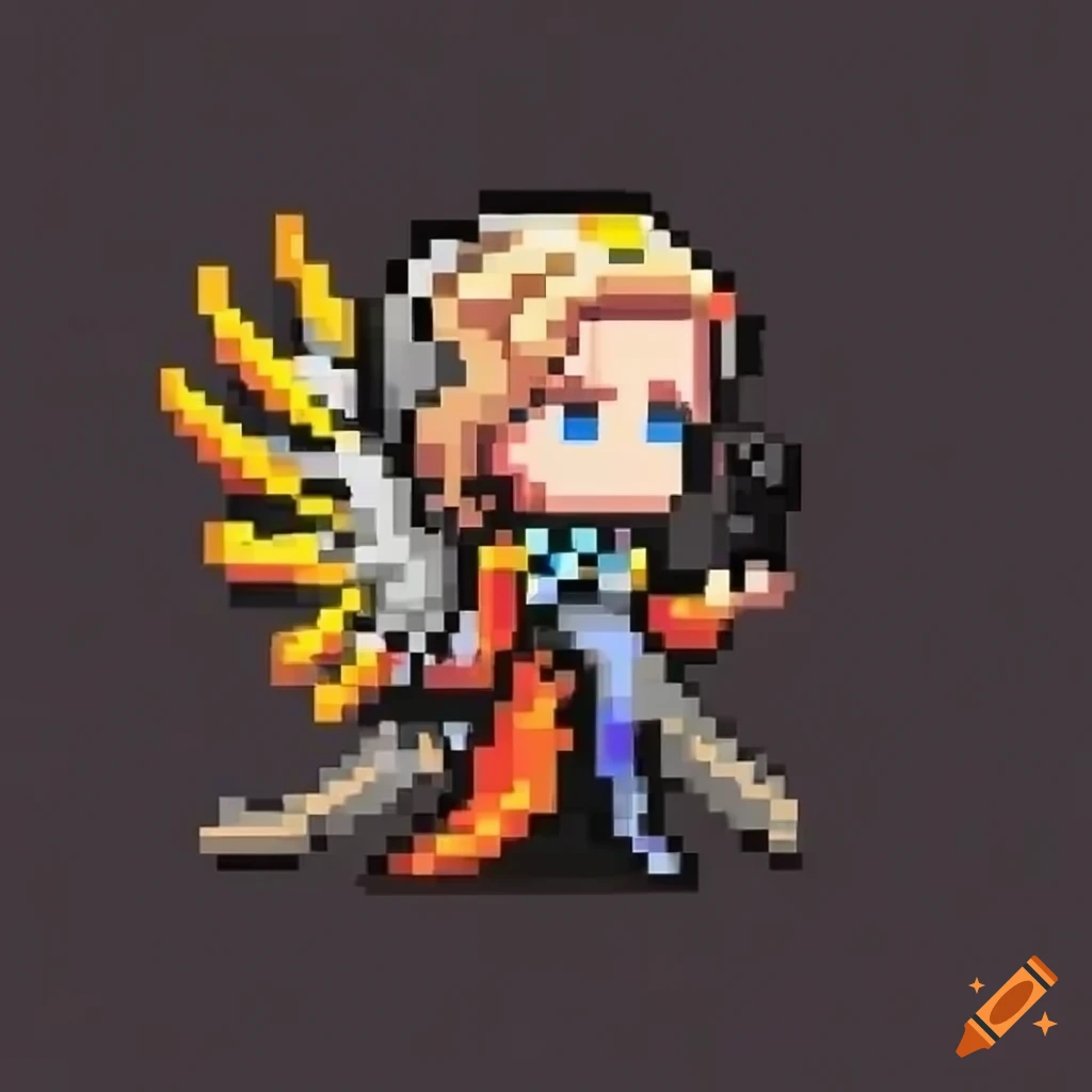 Pixel overwatch mercy drawn in the style of castlevania game