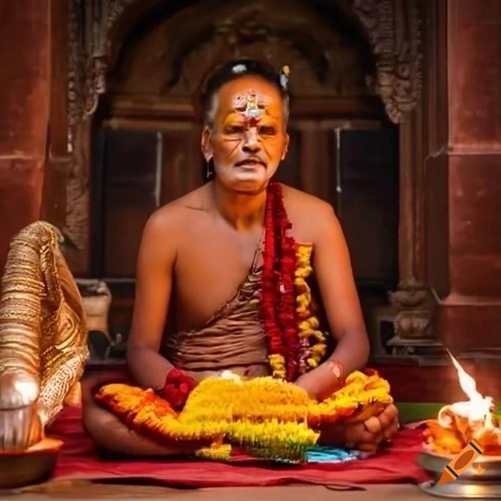 Imagine the priest adorned in traditional attire, performing sacred ...