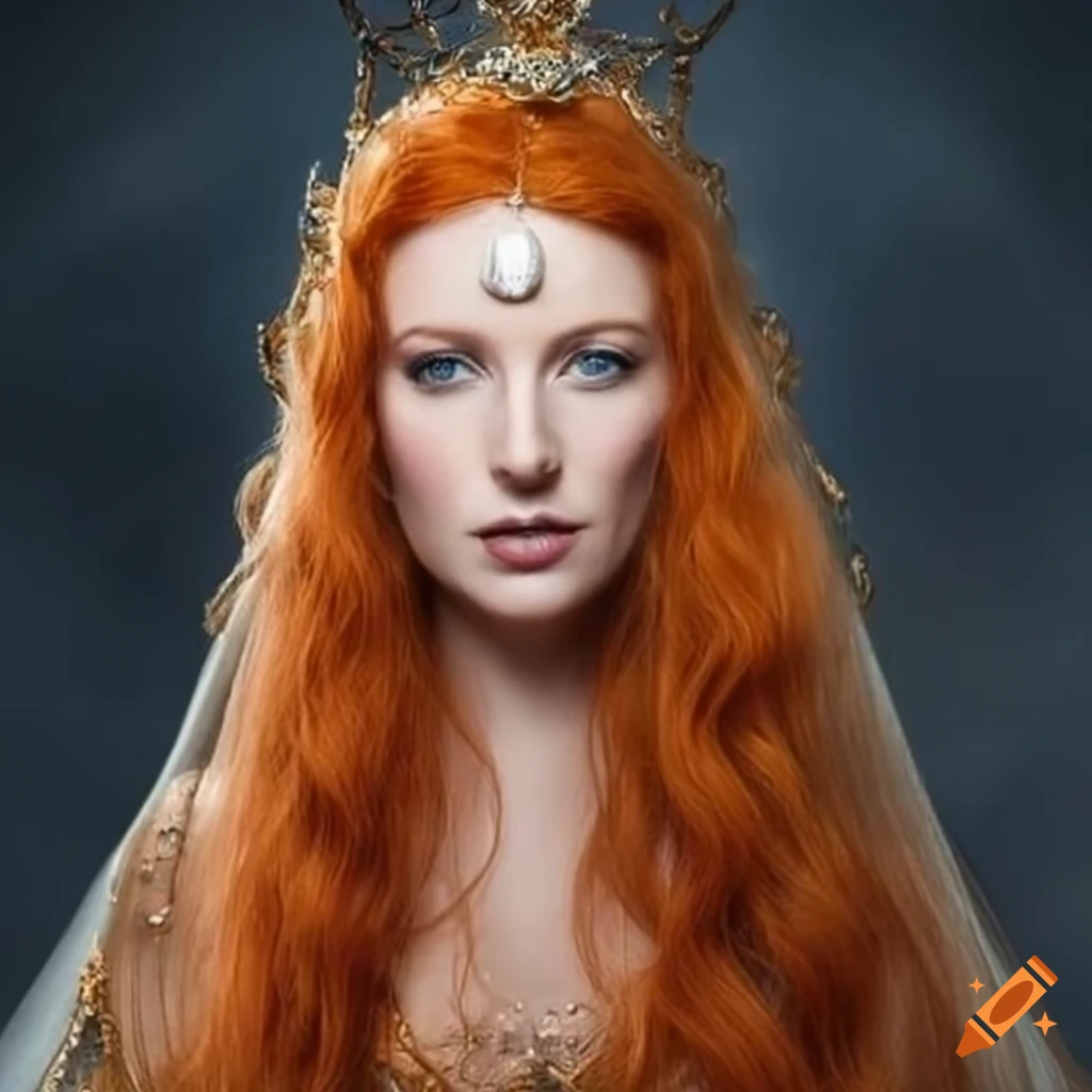 Beautiful middle earth queen with long red hair
