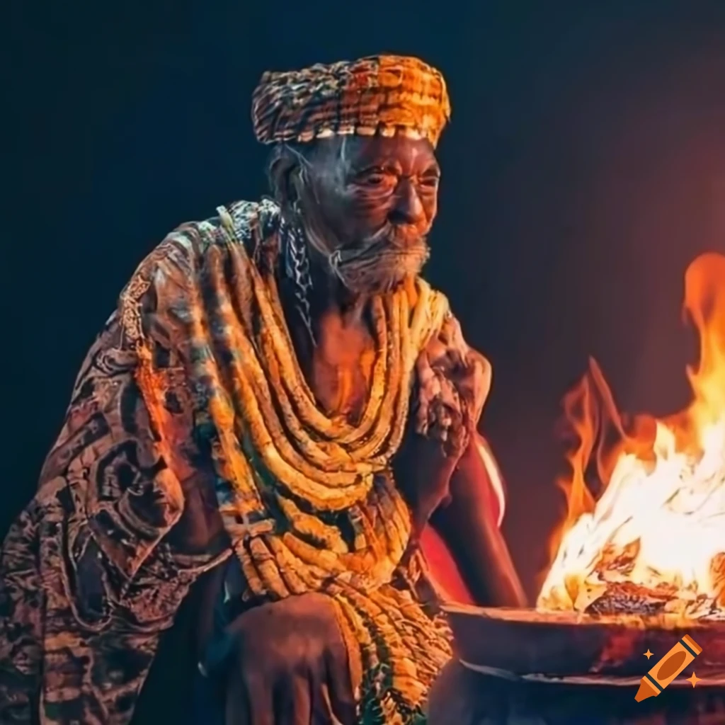 An old african man wearing a traditional african costume and sitting in ...