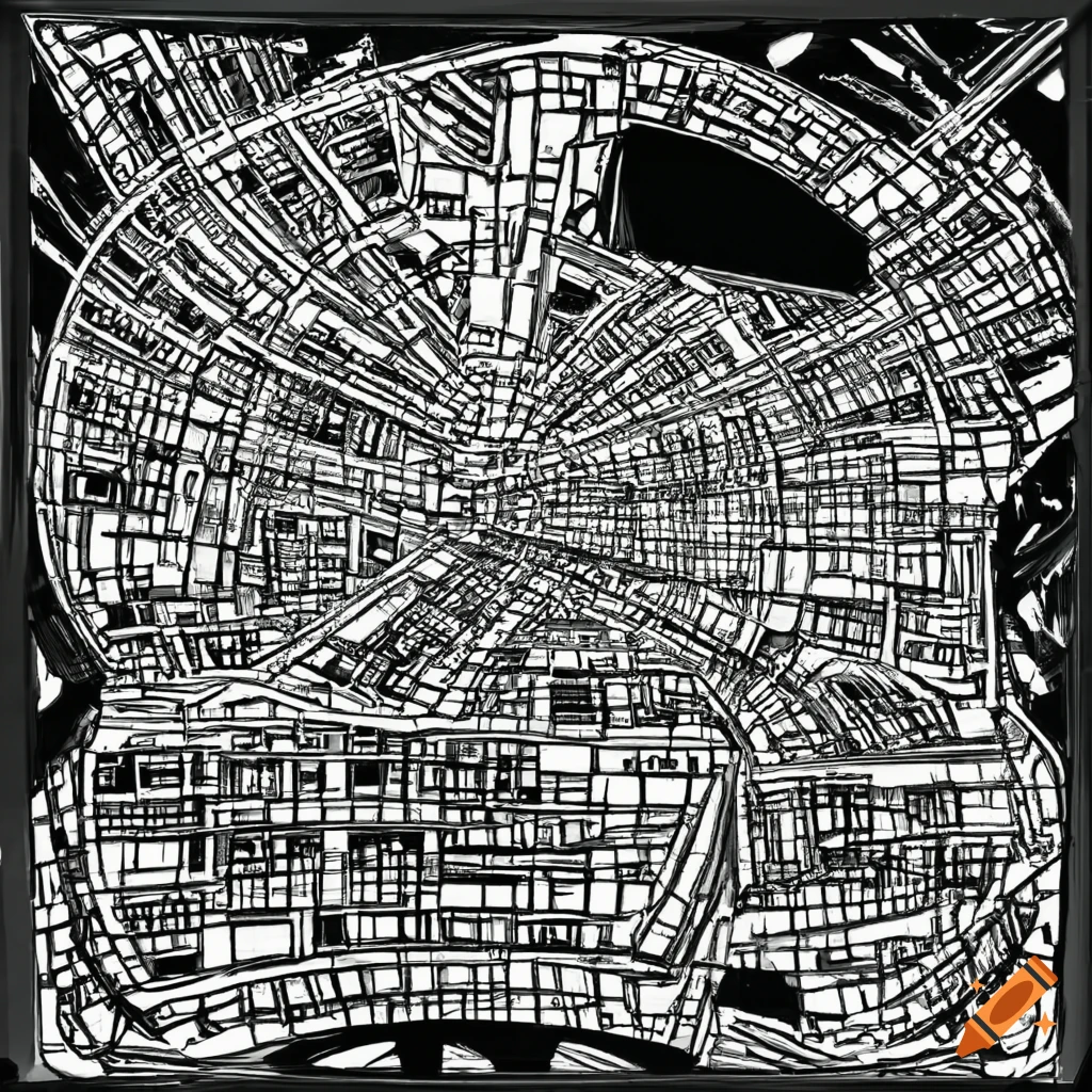 Futuristic city map black in white on Craiyon